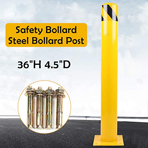 36” x 4.5 ” Safety Bollard Post Reflective Yellow Pipe Bollards Steel ...